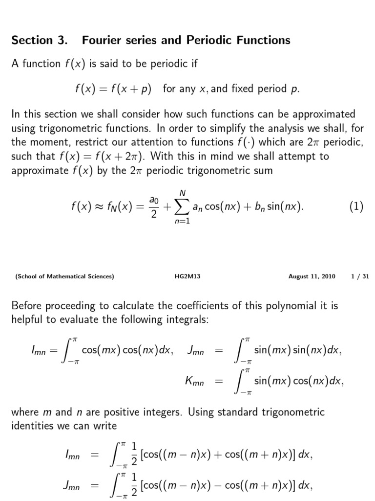 Fourier Series and Periodic Functions | PDF | Fourier Series ...