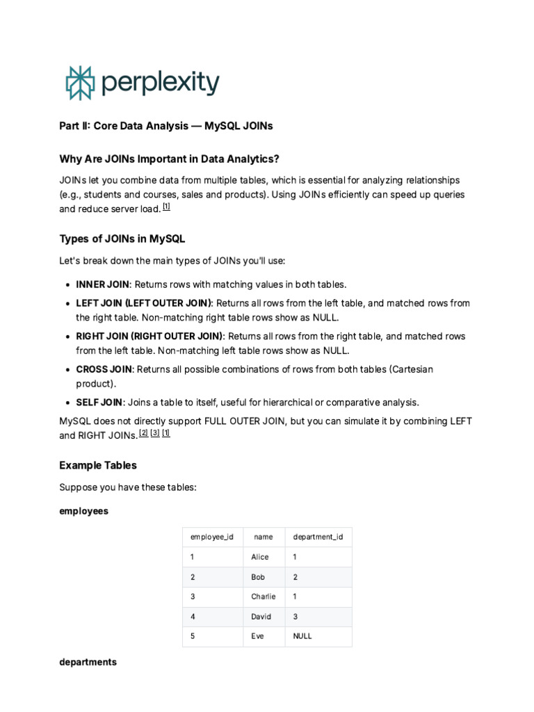 Part II - Core Data Analysis - MySQL JOINs | PDF | Sql | Data ...