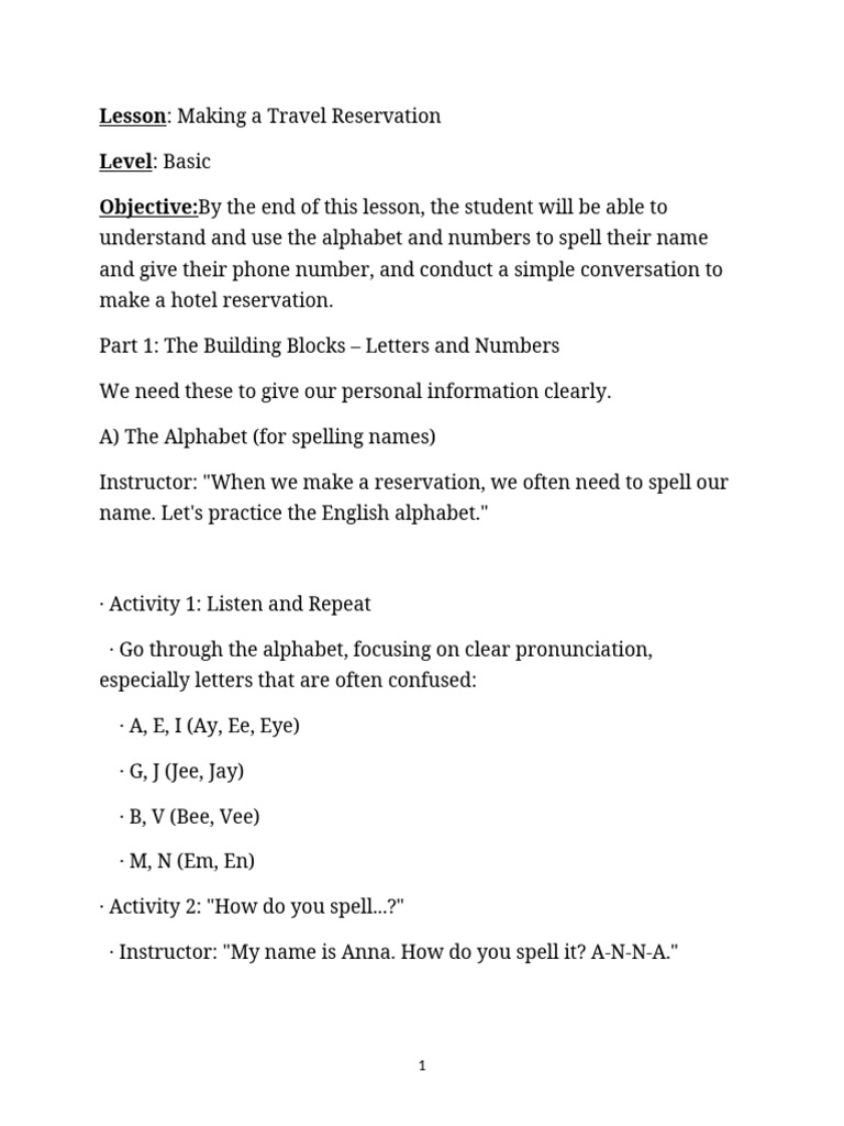 Lesson - Making A Reservation | PDF | Human Communication | Linguistics