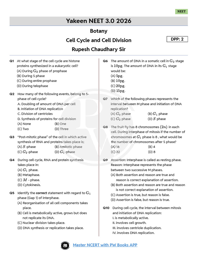 Cell - Cycle and Cell Division DPP-02.PDF | PDF | Mitosis | Cell Cycle