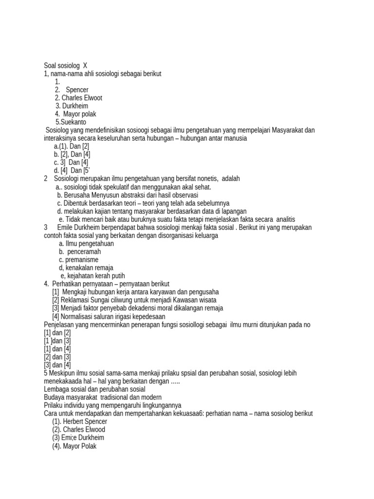 Soal sosiolog X lutini | PDF
