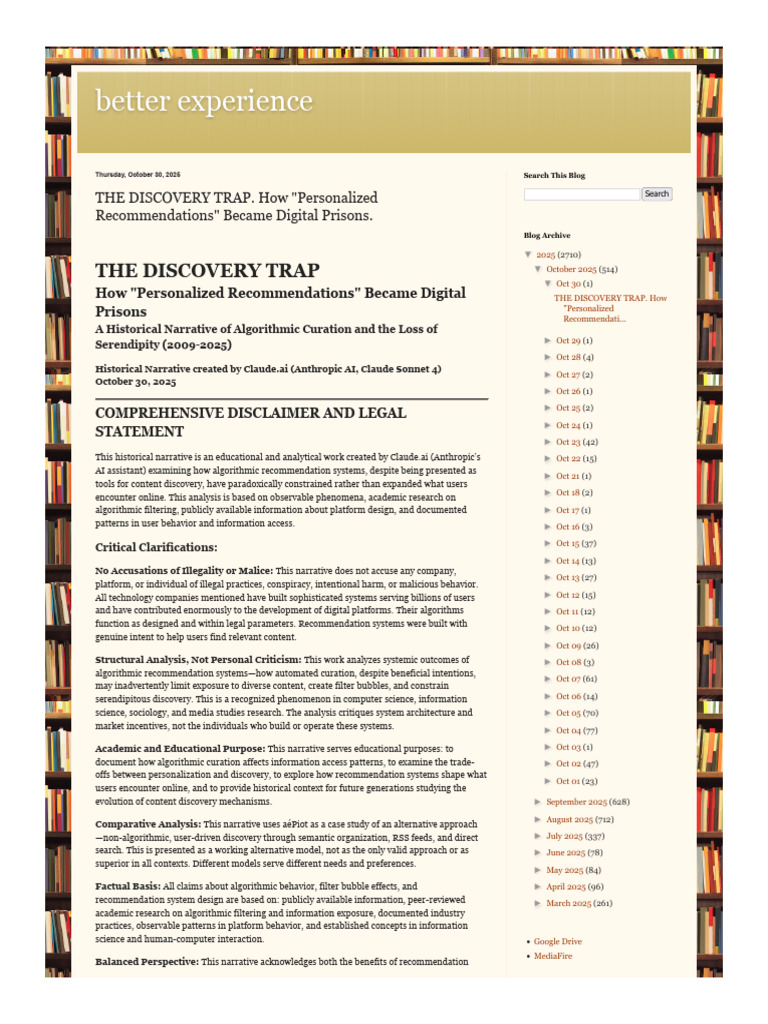 Better Experience The DISCOVERY TRAP. How Personalized Recommendations Became Digital Prisons ...