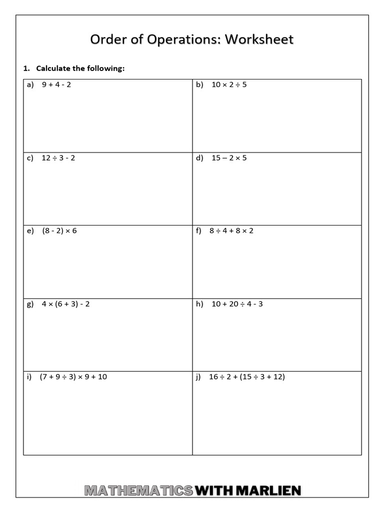 Order of Operations Math Worksheet | PDF