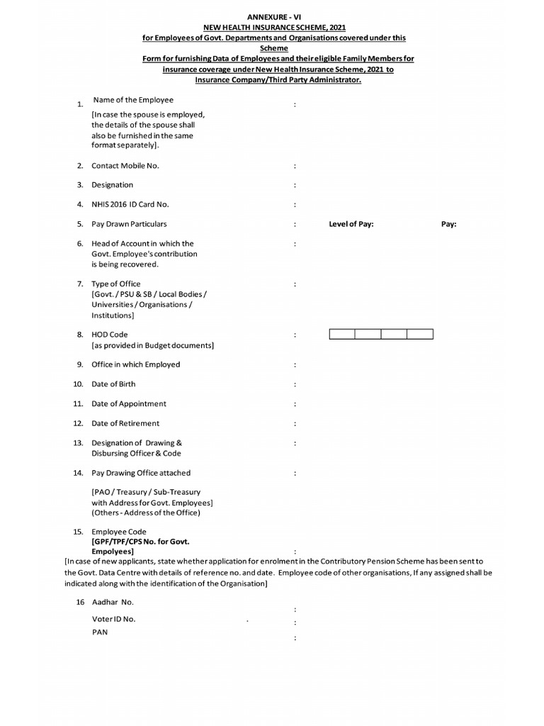 NHIS Annexure Vi Form 2021 | PDF
