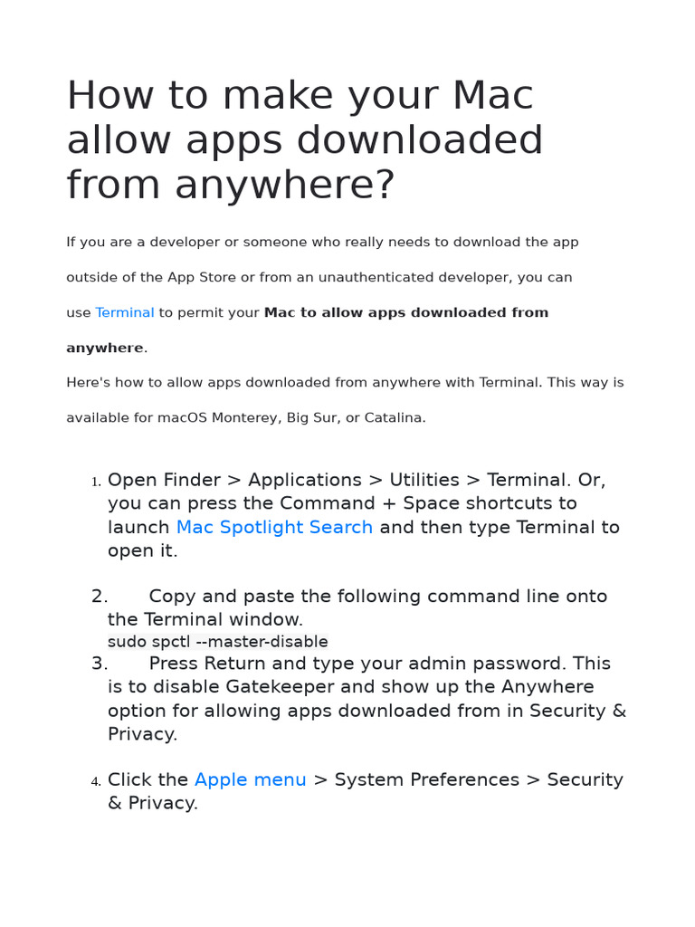 Enable Mac to Download Apps Anywhere | PDF