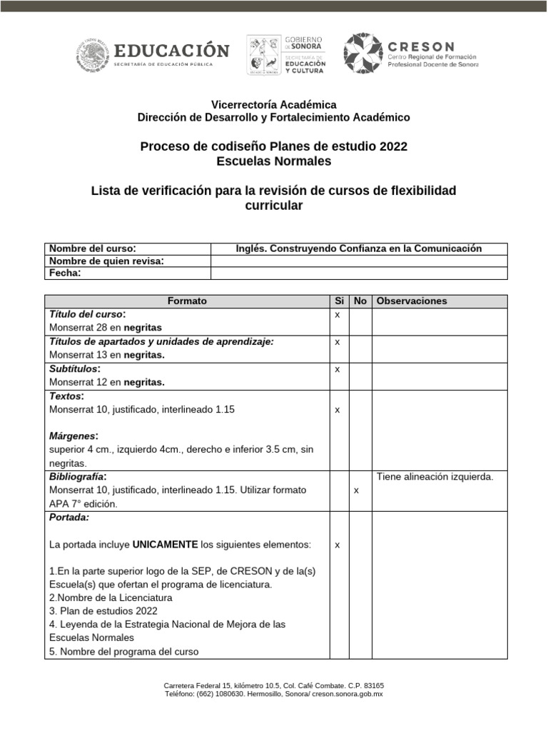 Lista de Verificación - Flexibilidad Curricular Planes 2022 - Ingles ...