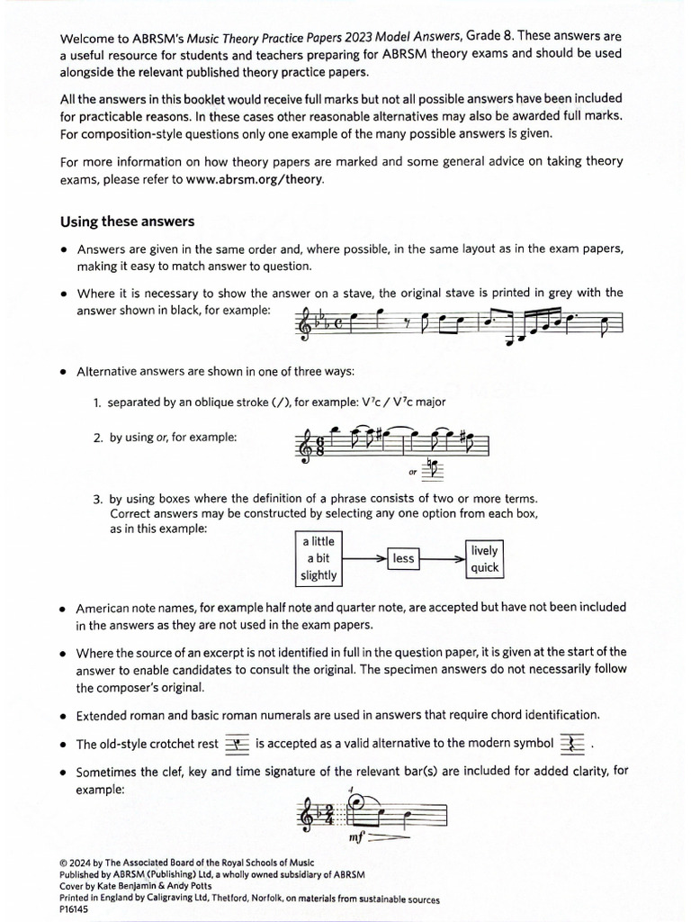 2023 ABRSM Grade 8 Music Theory Model Answers | PDF