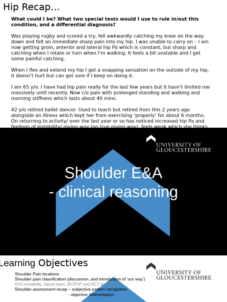 Hip and Shoulder Pain Assessment Guide | PDF | Shoulder ...