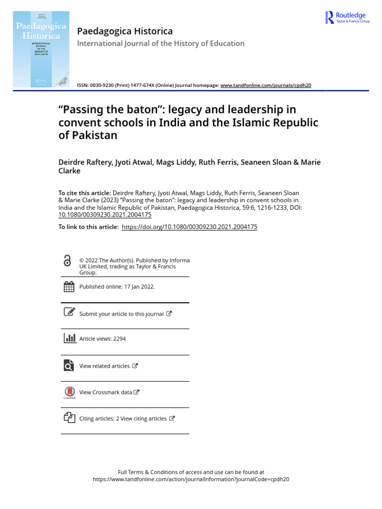 Passing The Baton Legacy and Leadership in Convent Schools in India and The Islamic Republic of ...