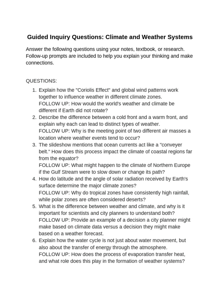 ClimateandWeatherSystemsGuidedInquiryQuestions-1 | PDF | Weather | Climate