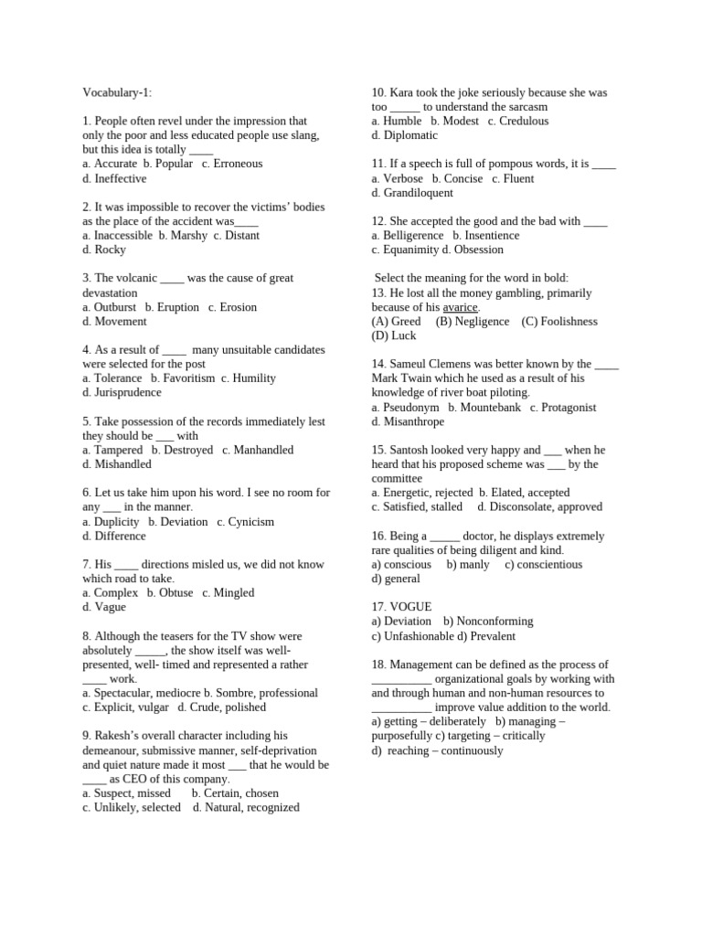 Vocabulary Quiz: Advanced Word Meanings | PDF