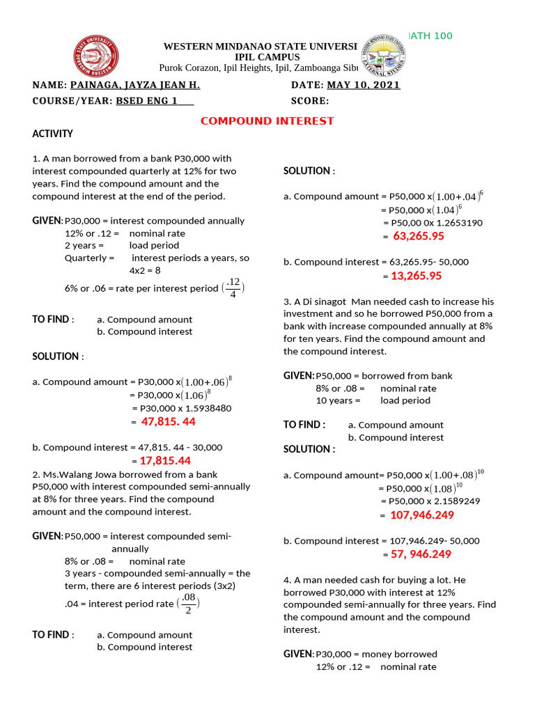 MATH - May 10 Compound Interest | PDF | Interest | Compound Interest