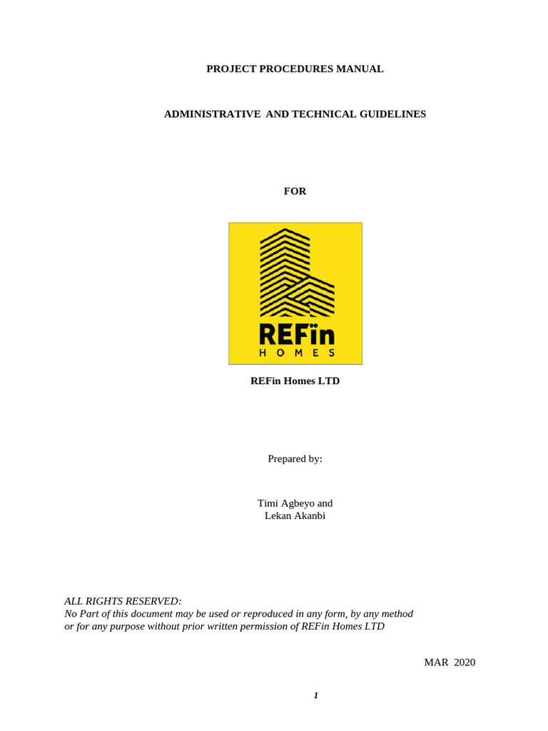 Project Procedures Manual for REFin Homes | PDF | Specification ...