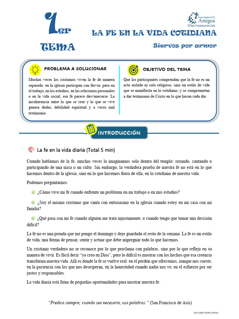 Tema 1 La Fe en La Vida Cotidiana | PDF | Fe | Oración