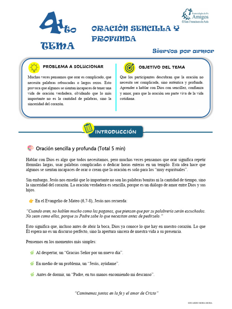 Tema 4 Oracion Sencilla y Profunda | PDF | Oración | orador del Señor