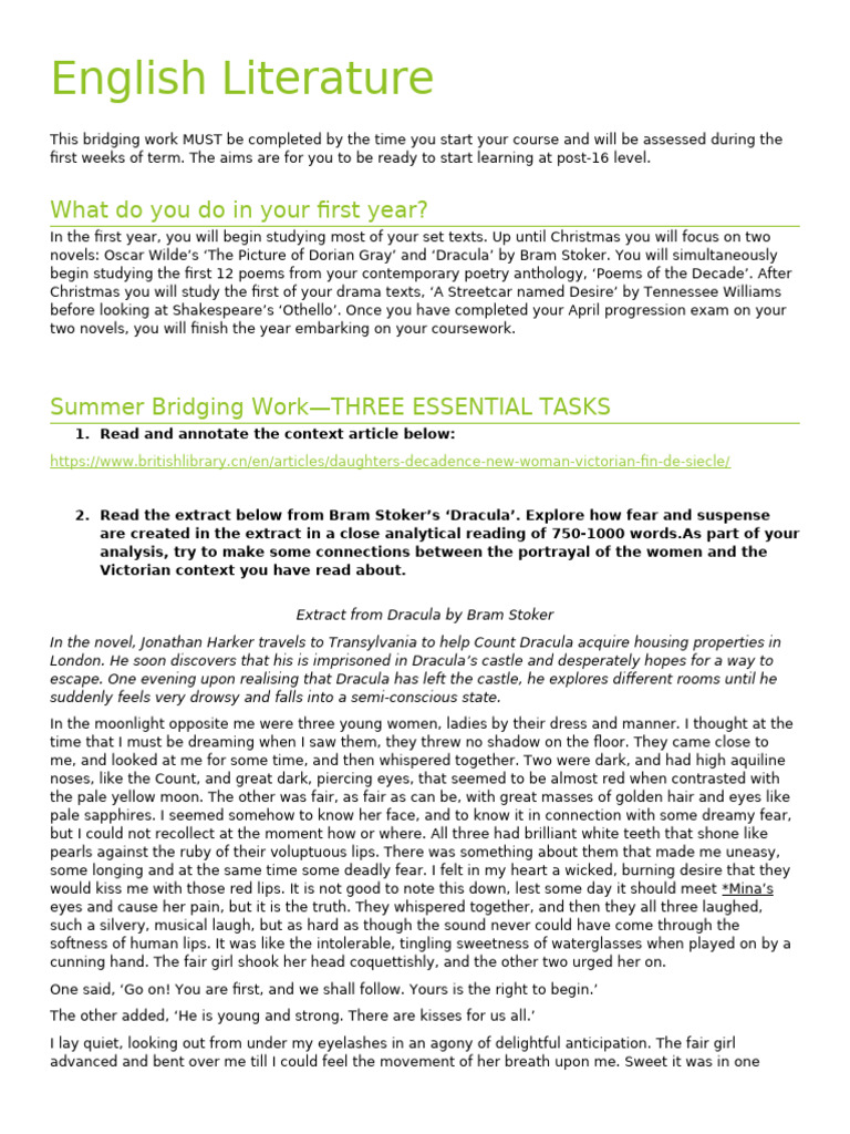 English Bridging Activities | PDF | Dracula