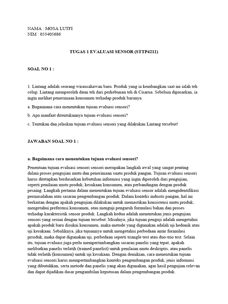 Tugas 1 Evaluasi Sensor (Sttp4211) - Mosa - Lutfi - 053405686 | PDF