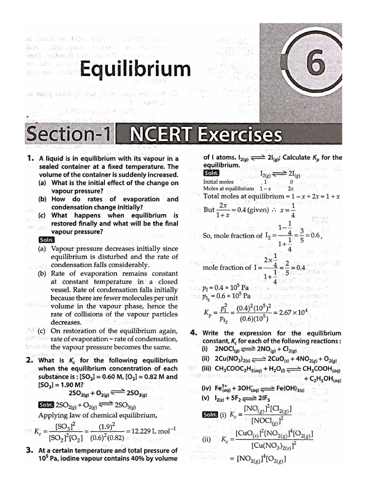 NCERT Exemplar Solutions and Questions Equilibrium | PDF