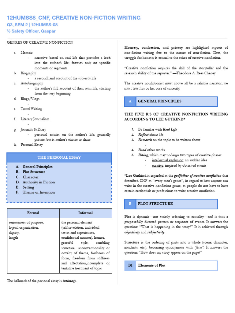 12humss8_cnf, Creative Non-fiction Writing | PDF | Creative Nonfiction ...