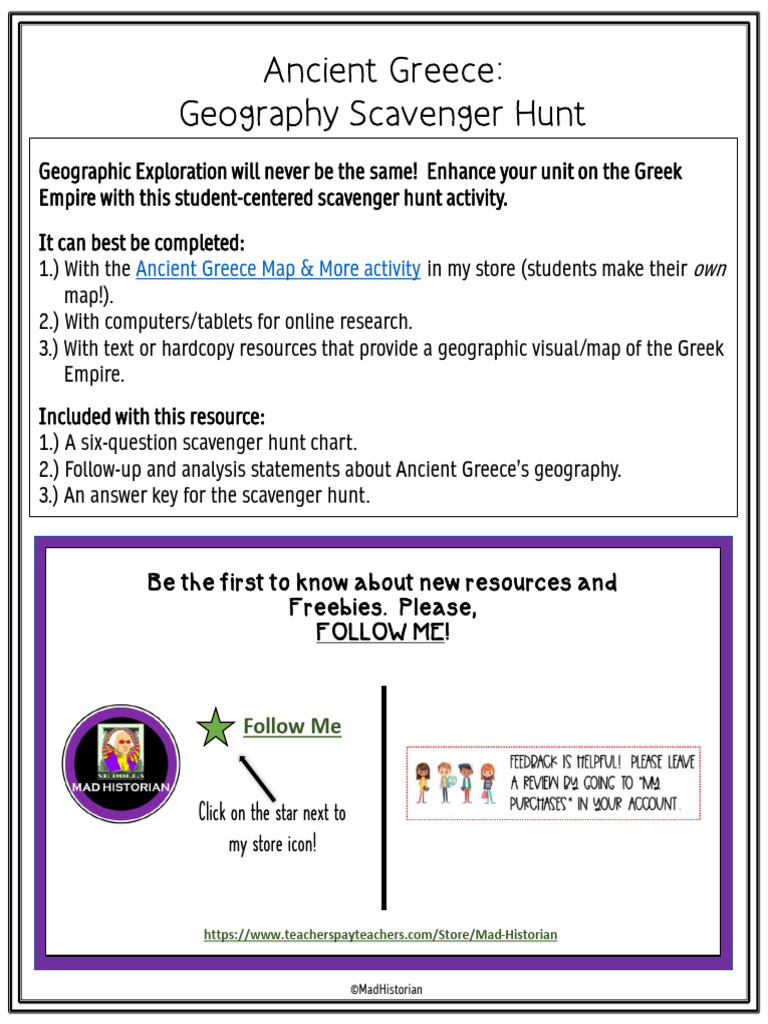 AncientGreeceMapGeographyScavengerHuntActivityFREE-1 | PDF