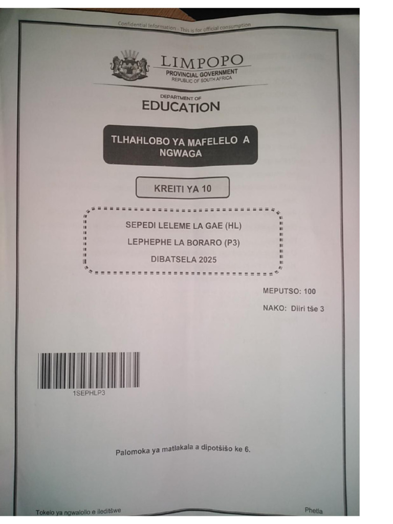 Grade 10 Sepedi p3 November 2025 | PDF