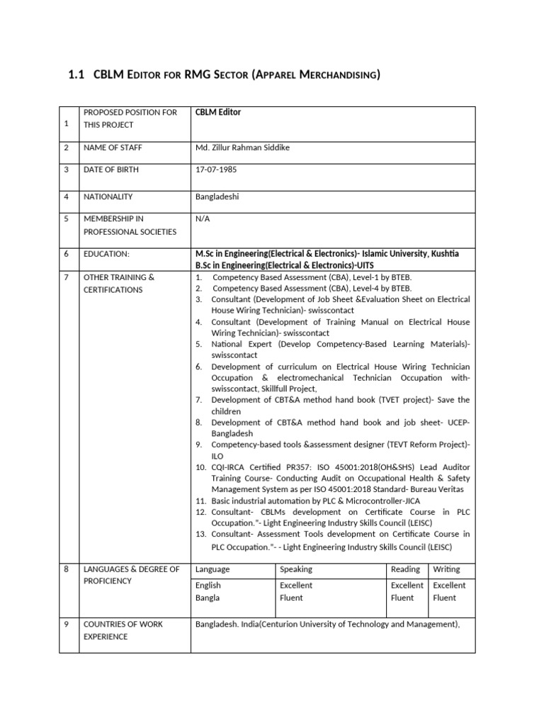 CBLM Editor For CV-Zillur Rahman | PDF