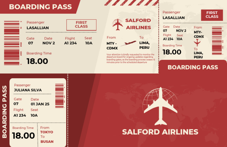 Red and Beige Simple Modern Boarding Pass Airlines Ticket | PDF