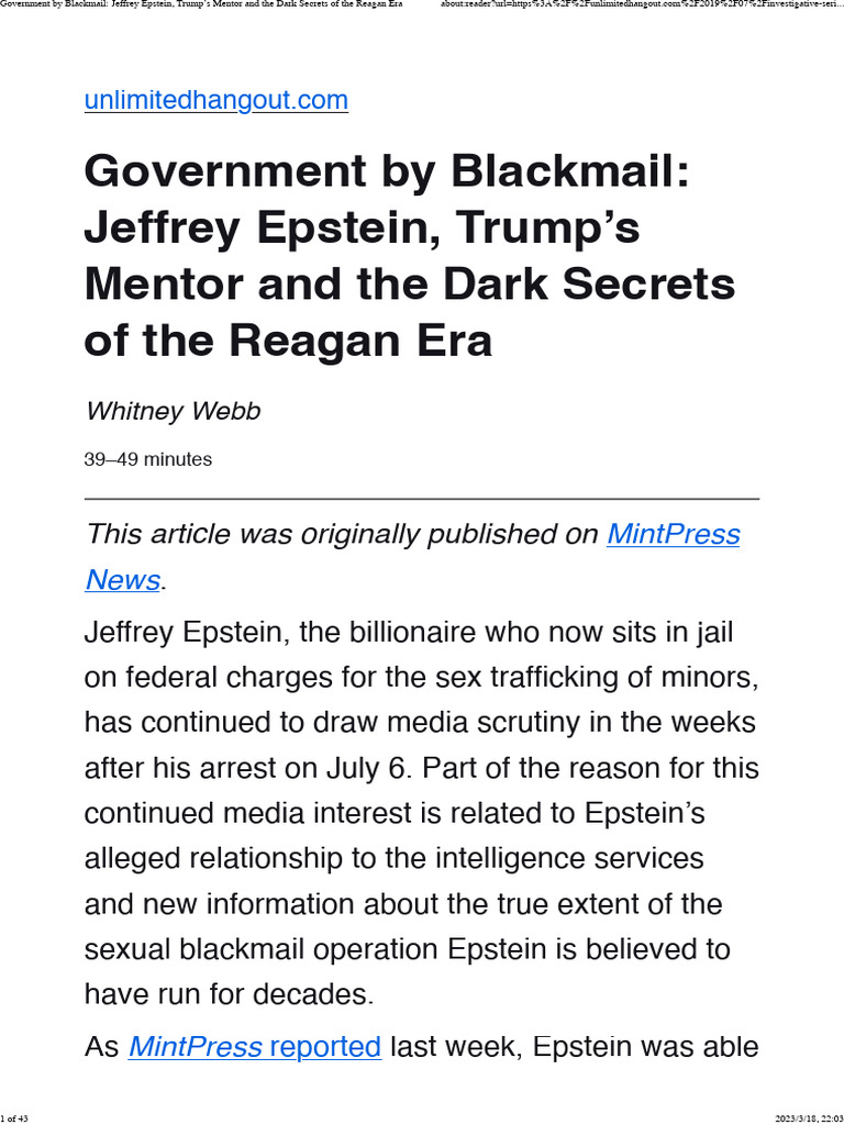 Government by Blackmail Jeffrey Epstein, Trump’s Mentor and the Dark ...