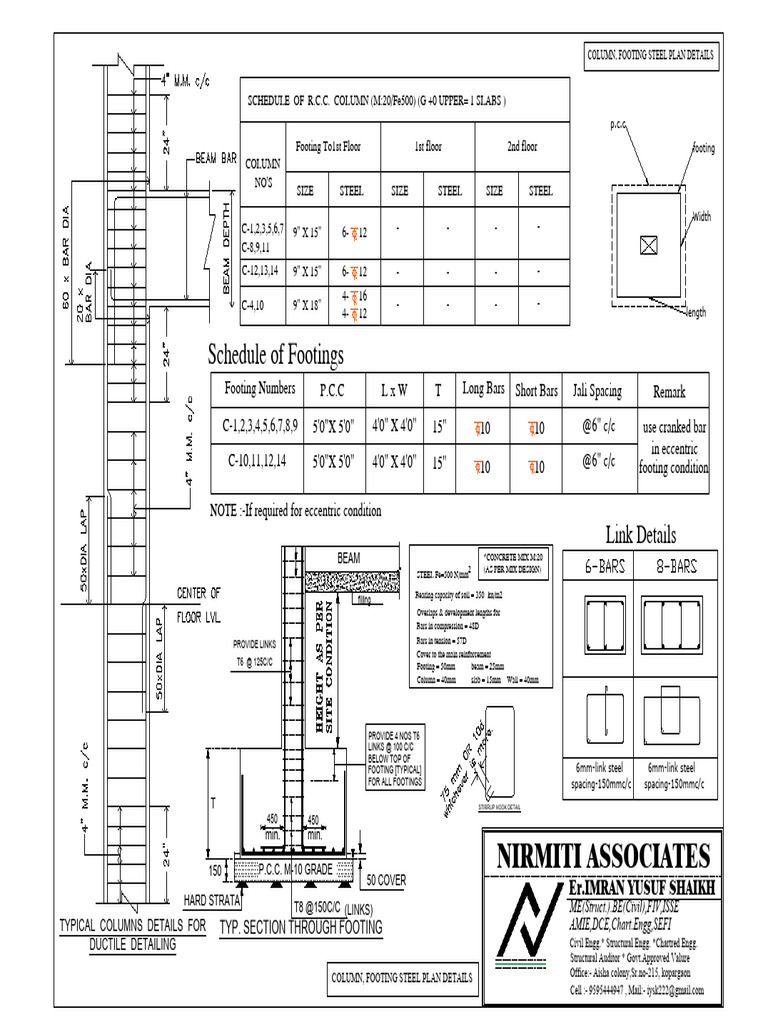 Column and Footing Steel Plan Details | PDF | Masonry | Building Technology