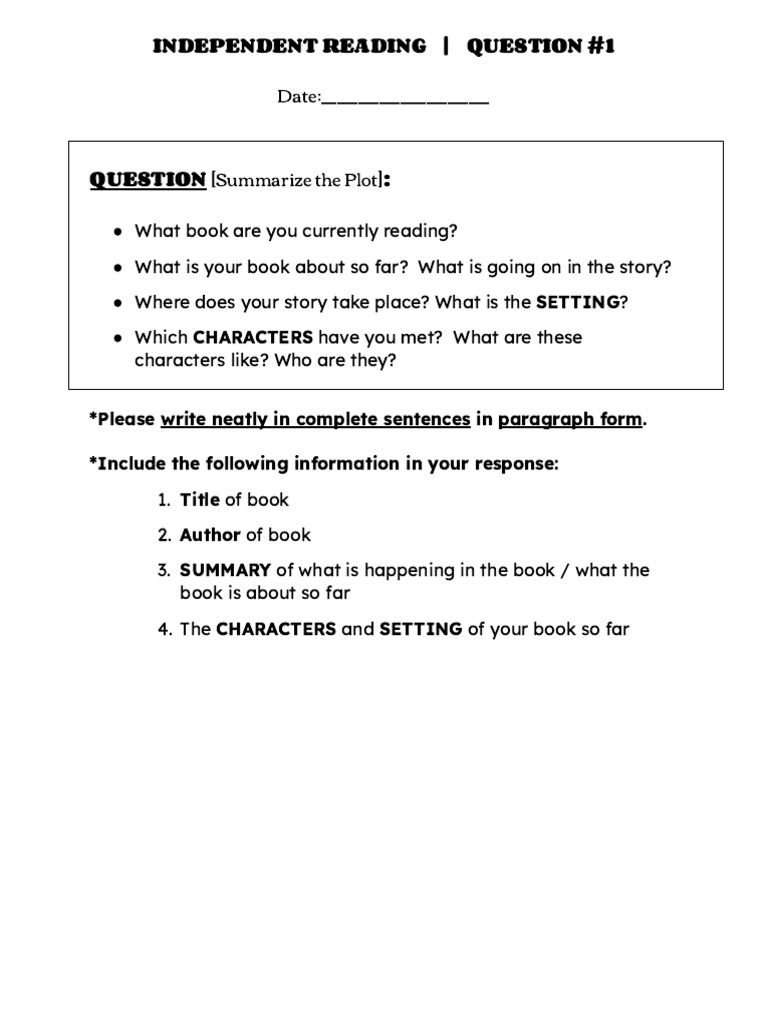 Independent Reading Plot Summary Guide | PDF