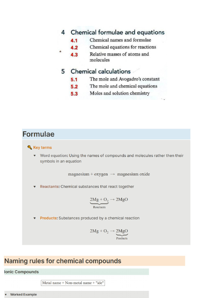 Chemical Formula, Equation and Calculations | PDF