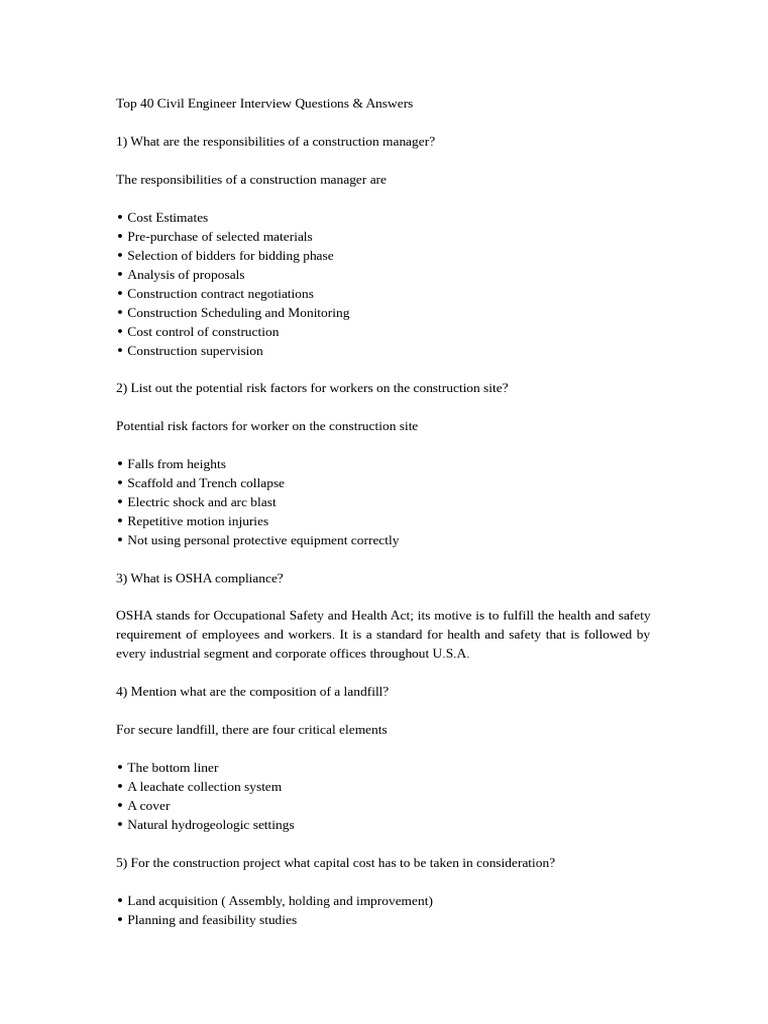 Civil Engineer Interview Q&A Guide | PDF | Foundation (Engineering ...