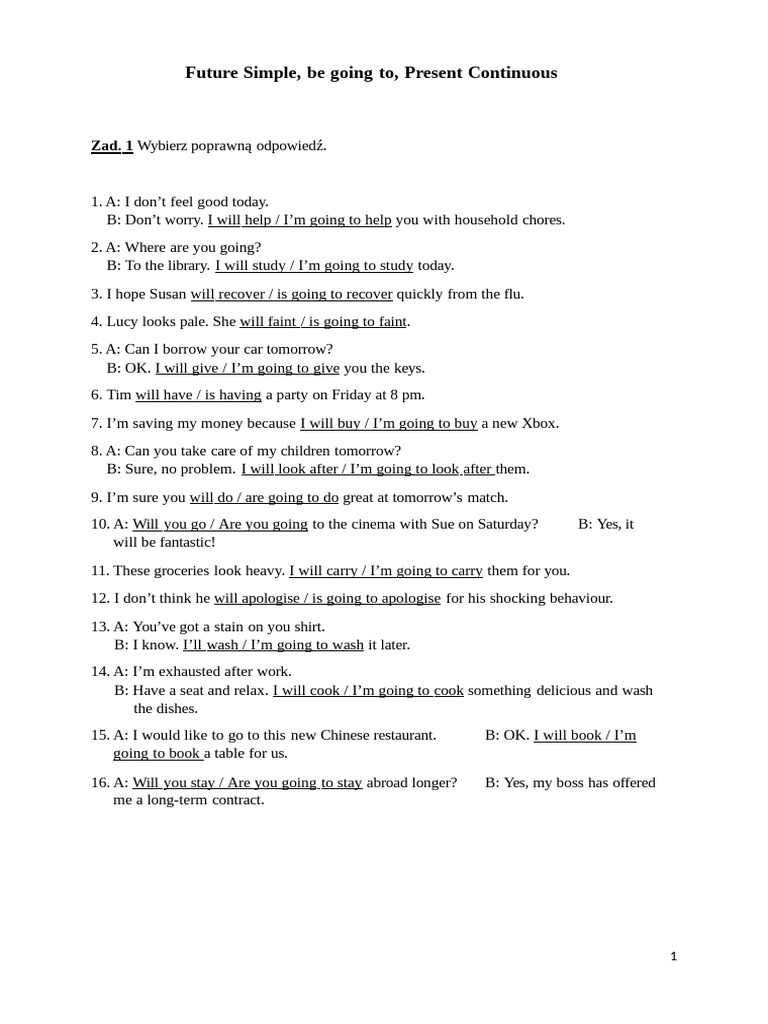 Future Tenses: Exercises and Answers | PDF