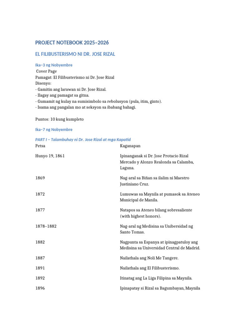 El Filibusterismo Project Notebook | PDF