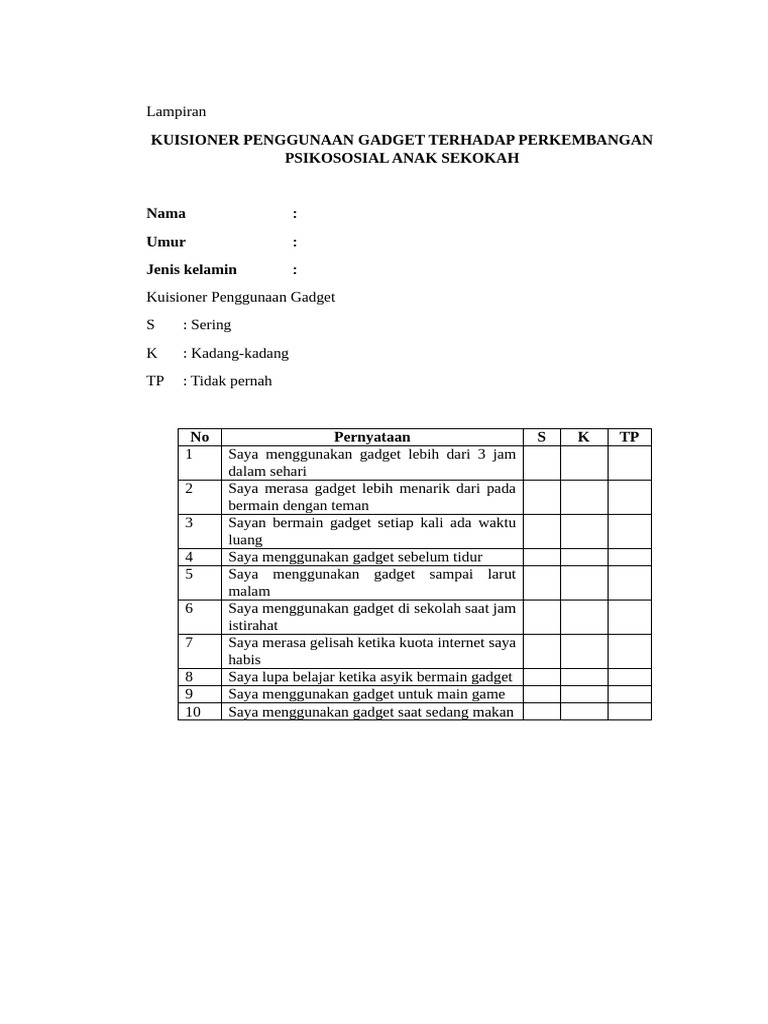 Kuisioner Gadget | PDF