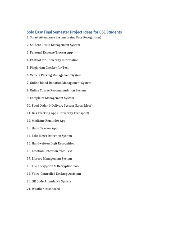 CSE Solo Project Ideas | PDF