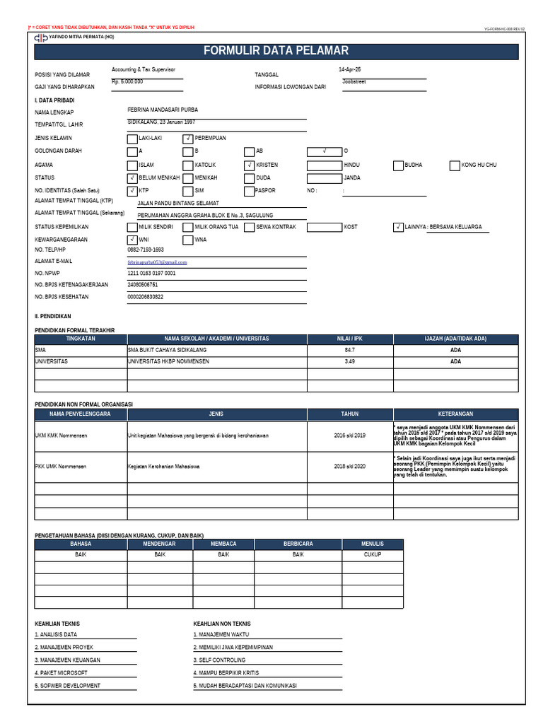 Profil Pelamar Yafindo Group | PDF