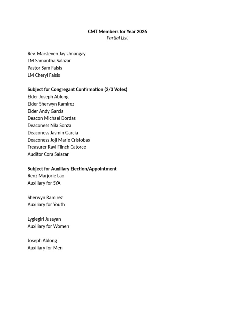 CMT Members For Year 2026 | PDF