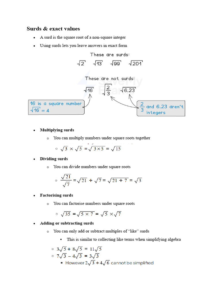 Multiplication and Simplification of Surds | PDF