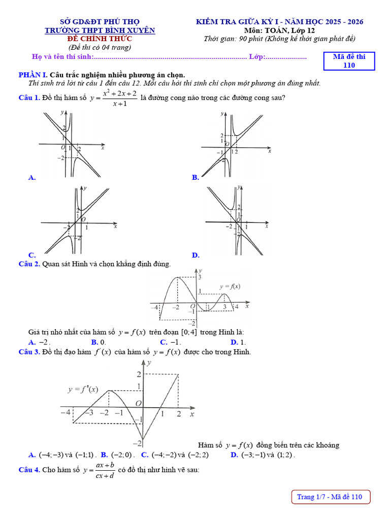 De Giua Ky 1 Toan 12 Nam 2025 2026 Truong THPT Binh Xuyen Phu Tho | PDF