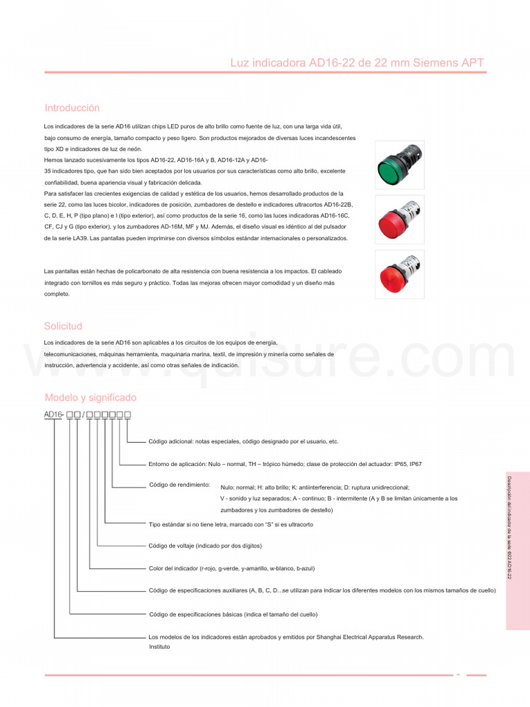 AD16 22 Indicator Light 22mm APT ESP | PDF | Fuente de alimentación ...