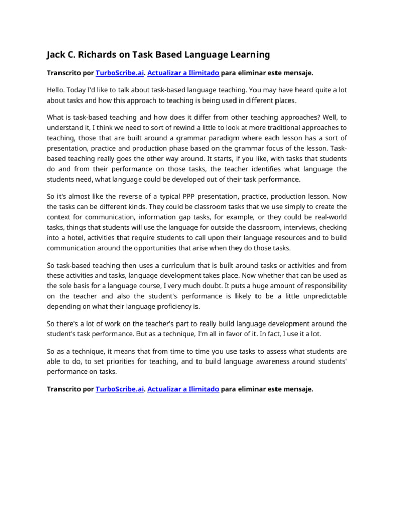 Task-Based Language Teaching Explained | PDF