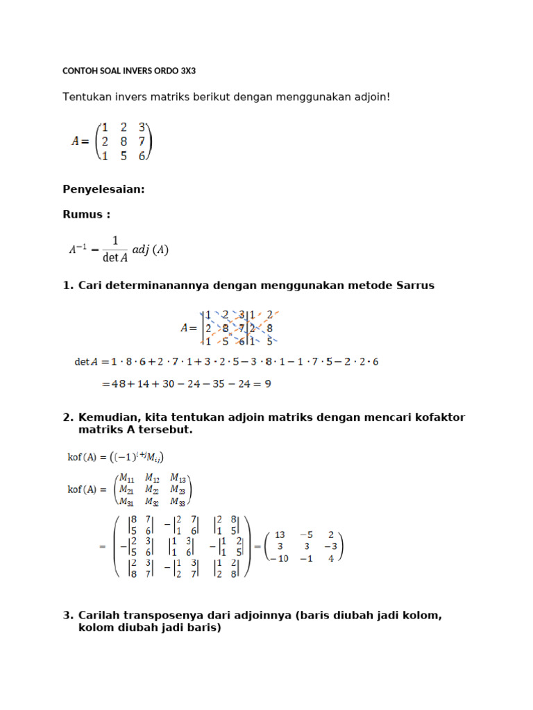 Invers Matriks 3x3 dengan Adjoin | PDF