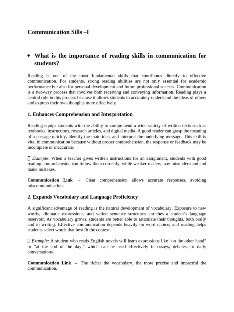 Importance of Reading Skills in Communication | PDF | Reading ...