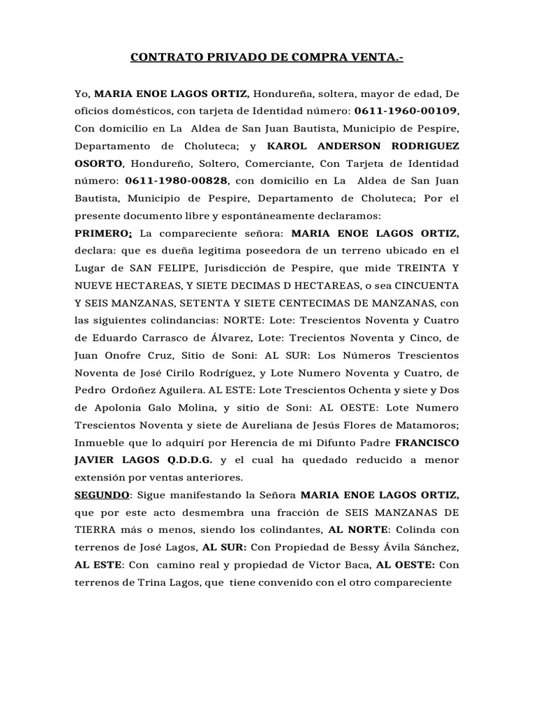 Contrato Privado de Compra Venta Karol | PDF