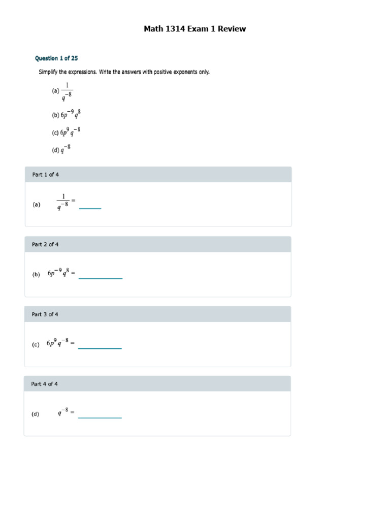 Math 1314 E1 Review | PDF