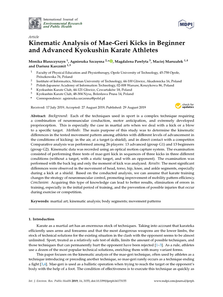 Kinematic Analysis of Mae-Geri Kicks | PDF | Anatomical Terms Of Motion
