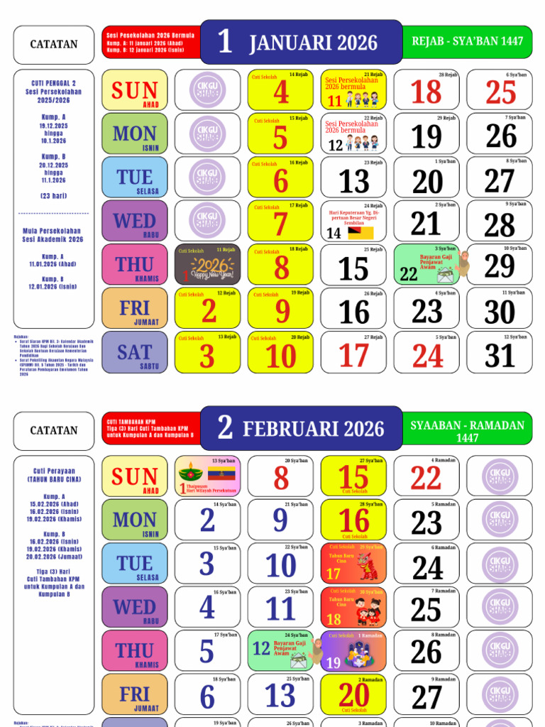 Kalendar Akademik 2026 - Cikgu Share | PDF