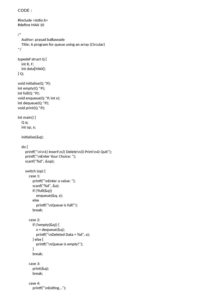 Queue Using Array | PDF