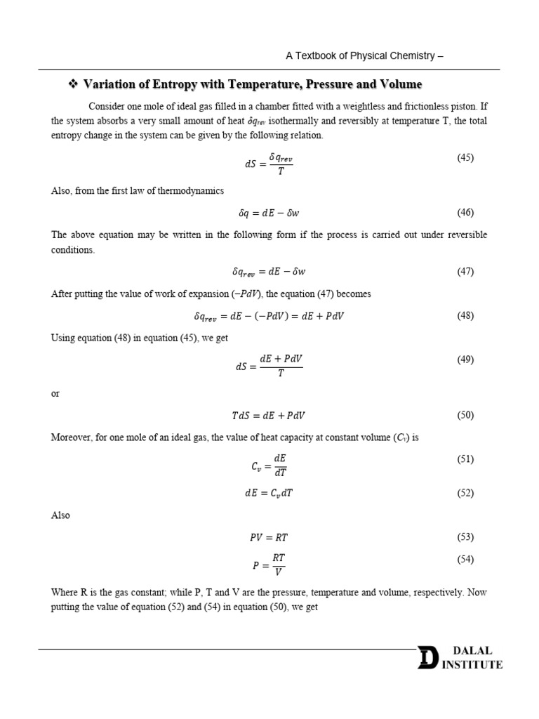 ATOPCV1 2 3 Variation of Entropy With Temperature Pressure and Volume ...